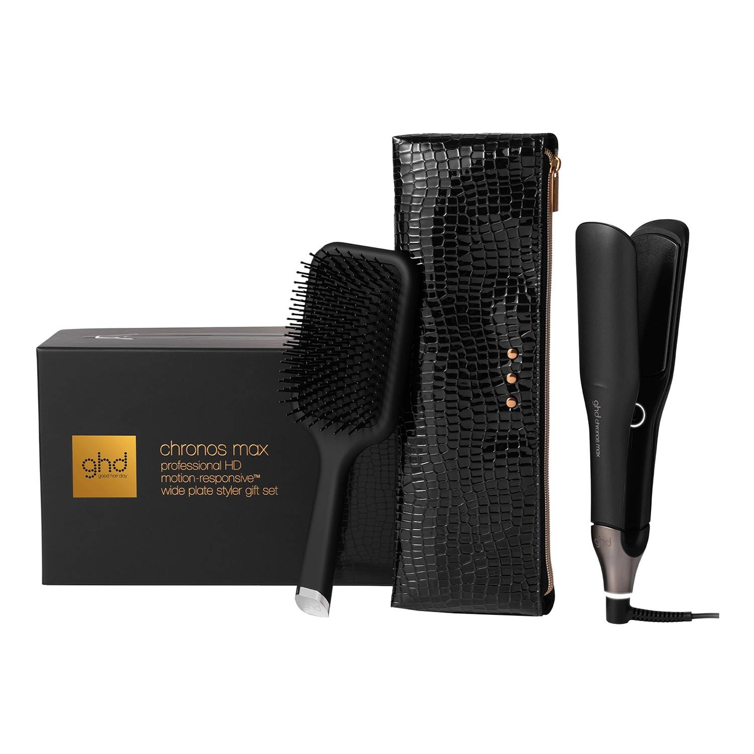 ghd Chronos Max Styler Gift Set with Paddle Brush and Styler Bag Black ...